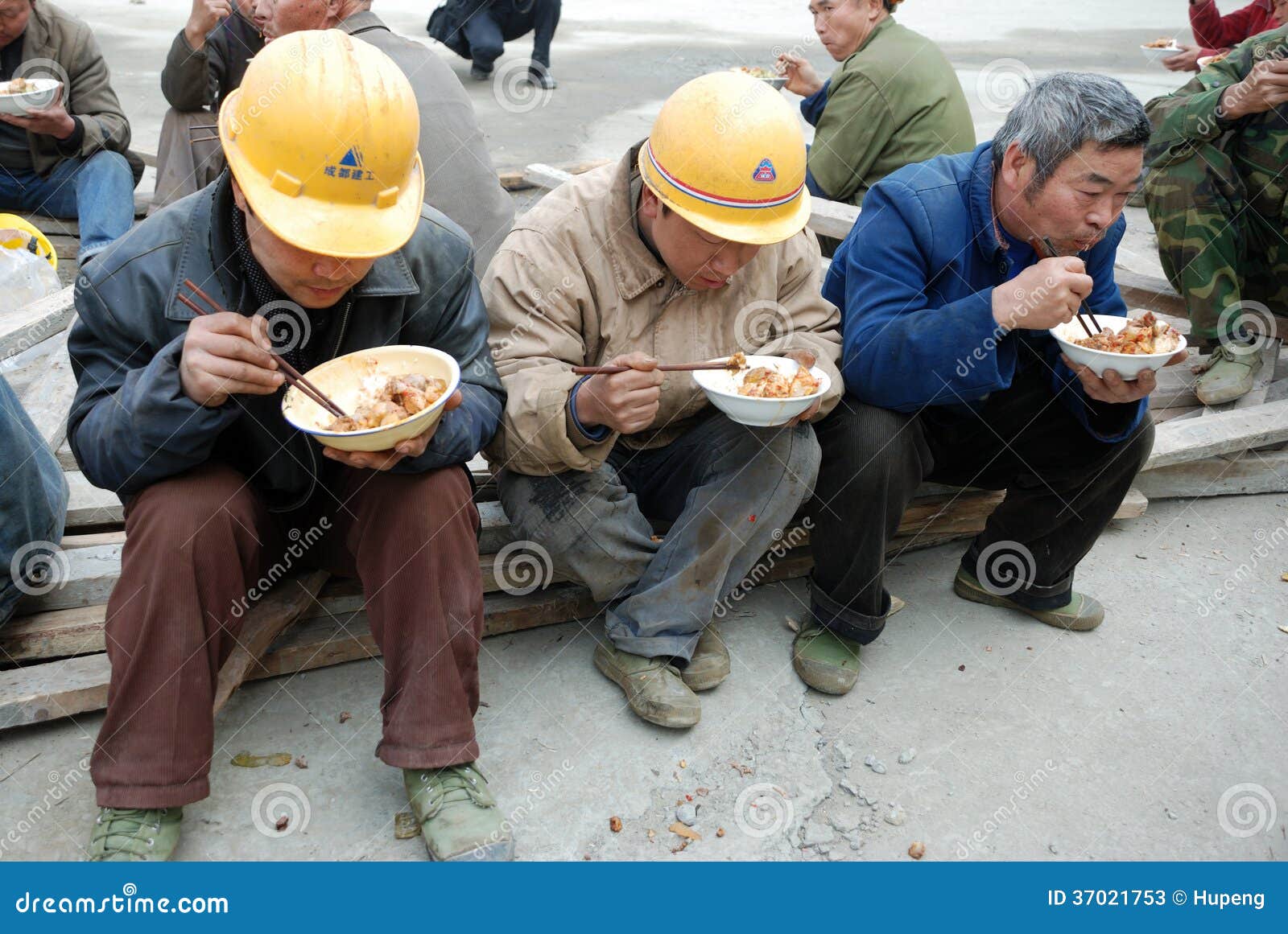 Chinese workers have lunch editorial stock photo. Image of business ...