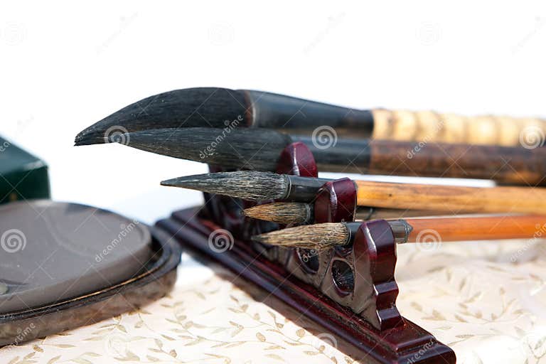 Chinese Writing Brushes and Inkstone Stock Image - Image of draw ...