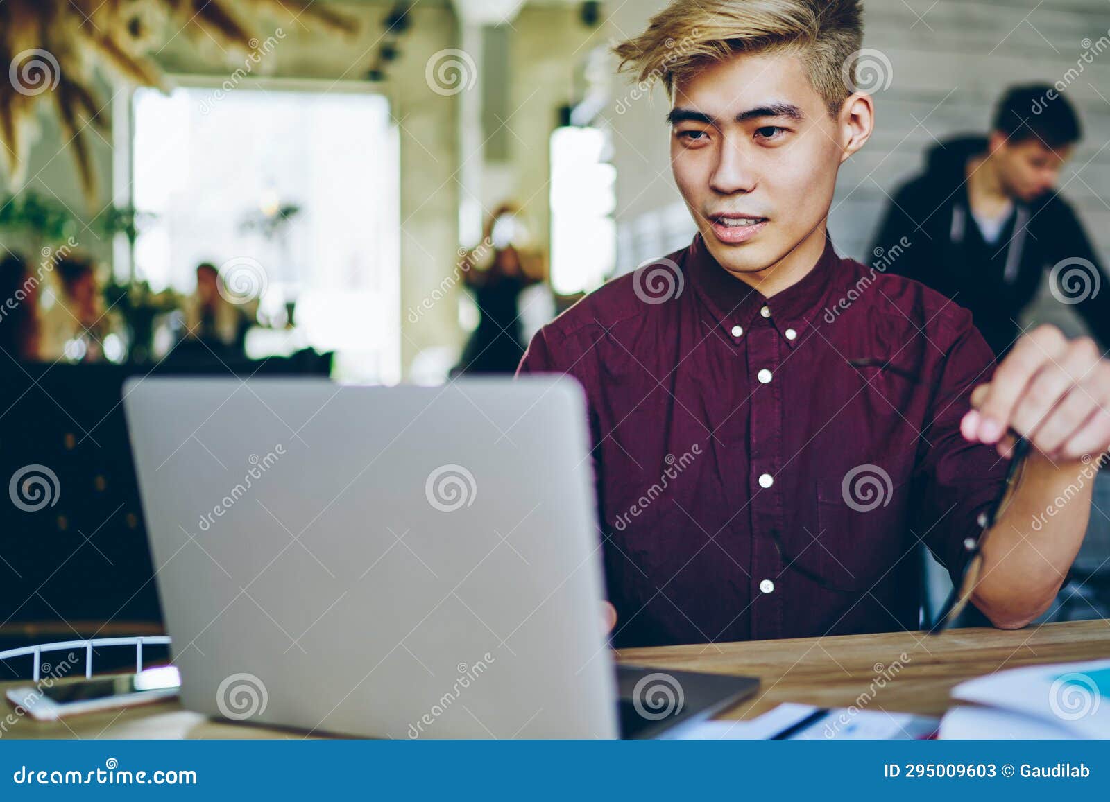 Chinese Young Man Freelancer Working on Design of Web Page on Digital ...