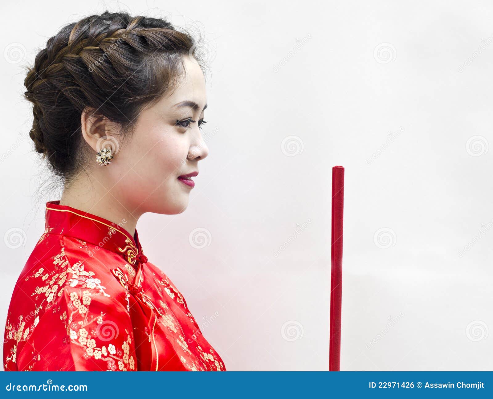 Chinese Young Woman Holding Joss Sticks Stock Photo - Image of ...