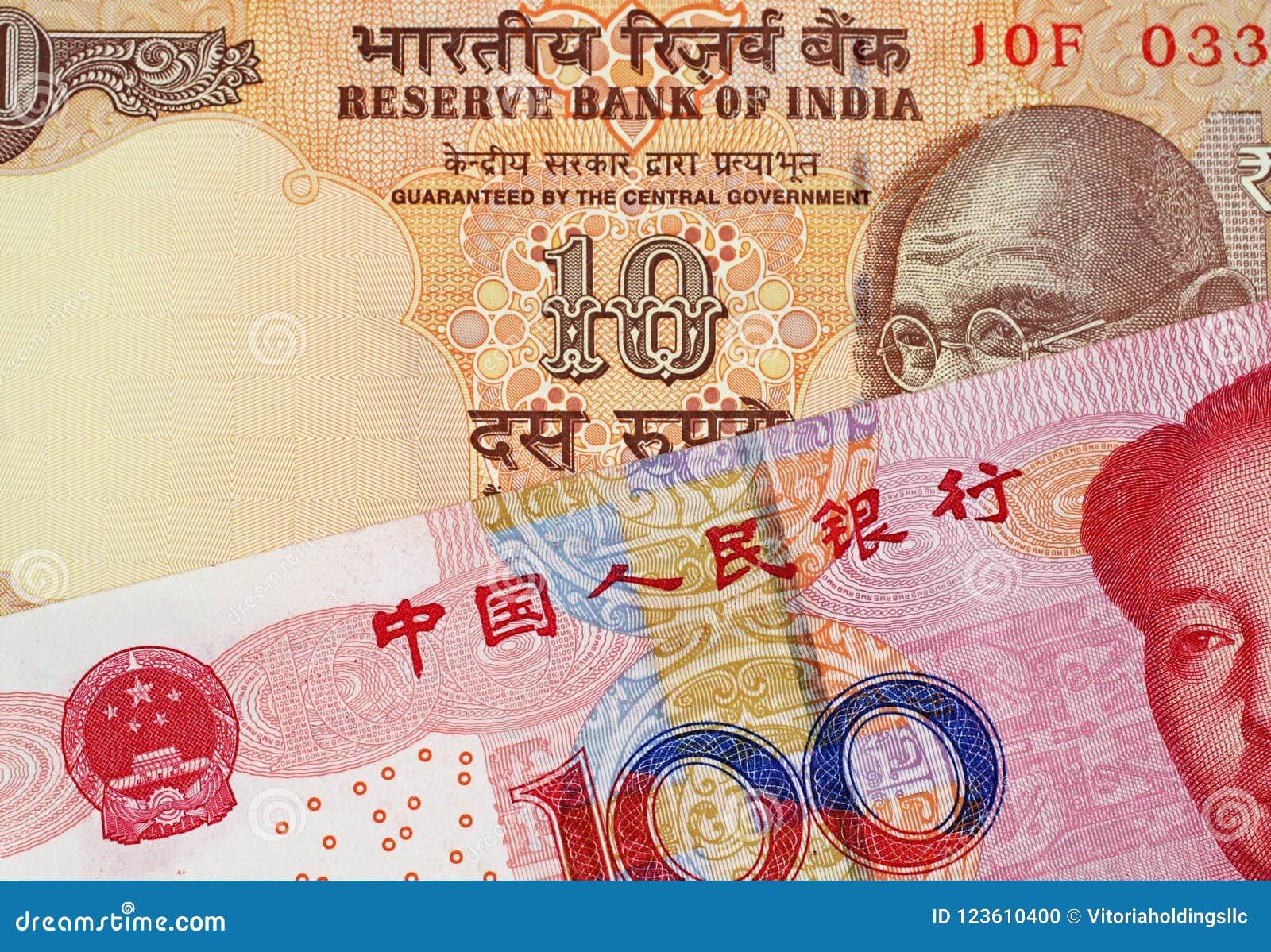 Chinese 100 Yuan Bank Note with 10 Indian Rupee Stock Photo - Image of ...