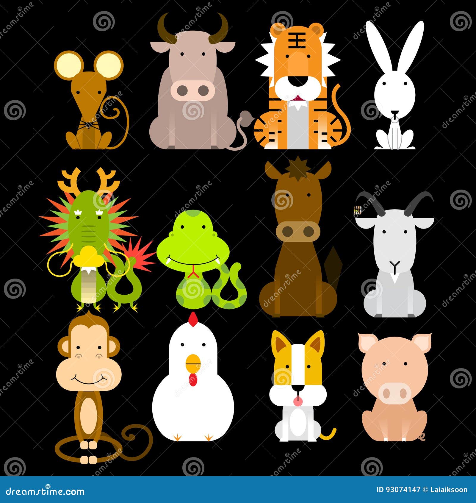 12 Chinese zodiac icon set stock vector. Illustration of happy - 93074147