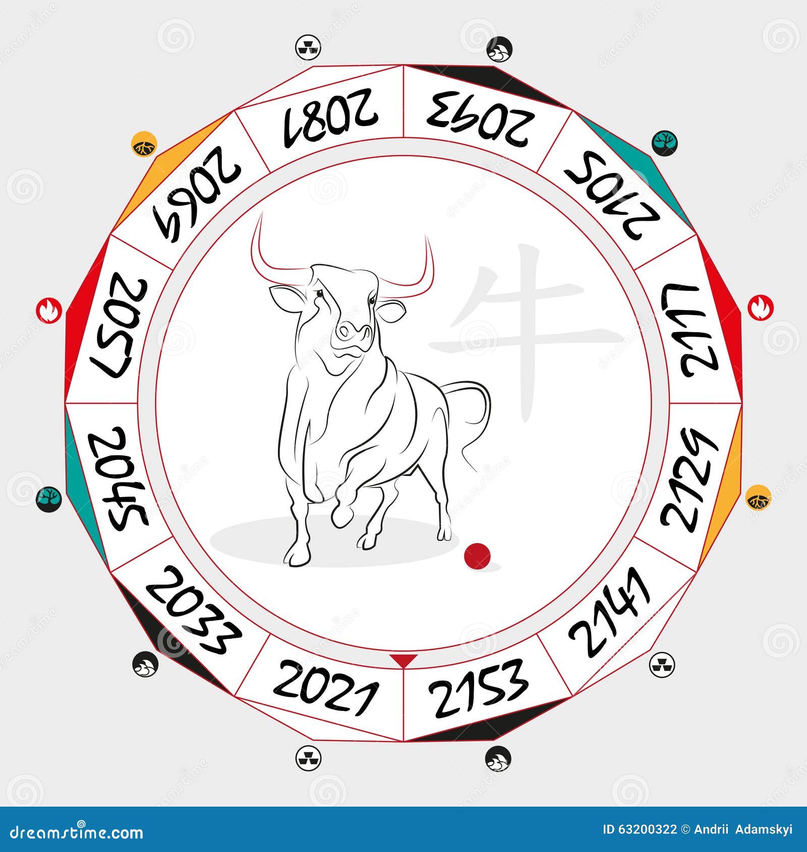 Chinese Zodiac Ox stock vector. Illustration of traditional - 63200322