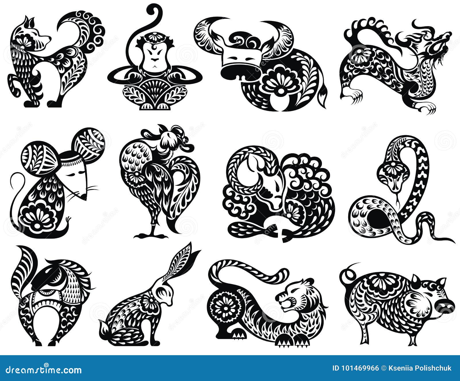 Chinese Zodiac Signs Design Set Stock Vector - Illustration of mouse ...