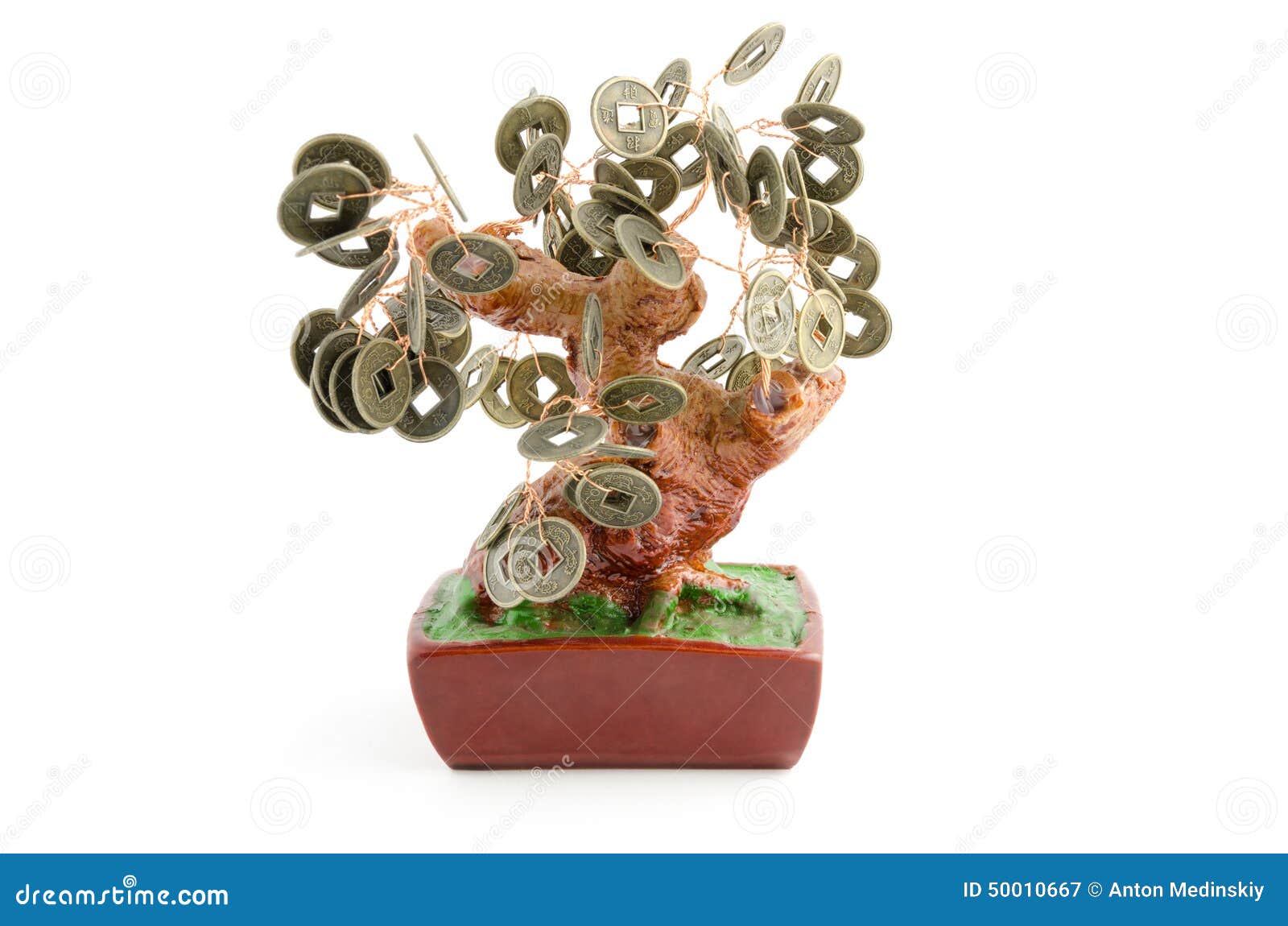 Chinesischer Geldbaum Lokalisiert Auf Weiß Stockbild - Bild von münze ...