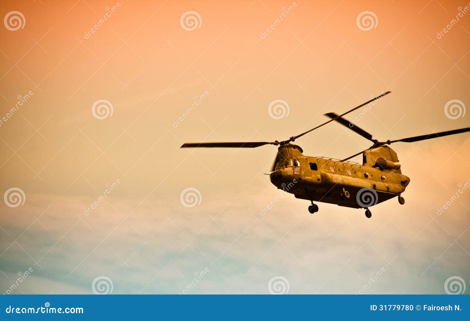 Chinook Flying into the Sunset Stock Photo - Image of engined, chopper ...