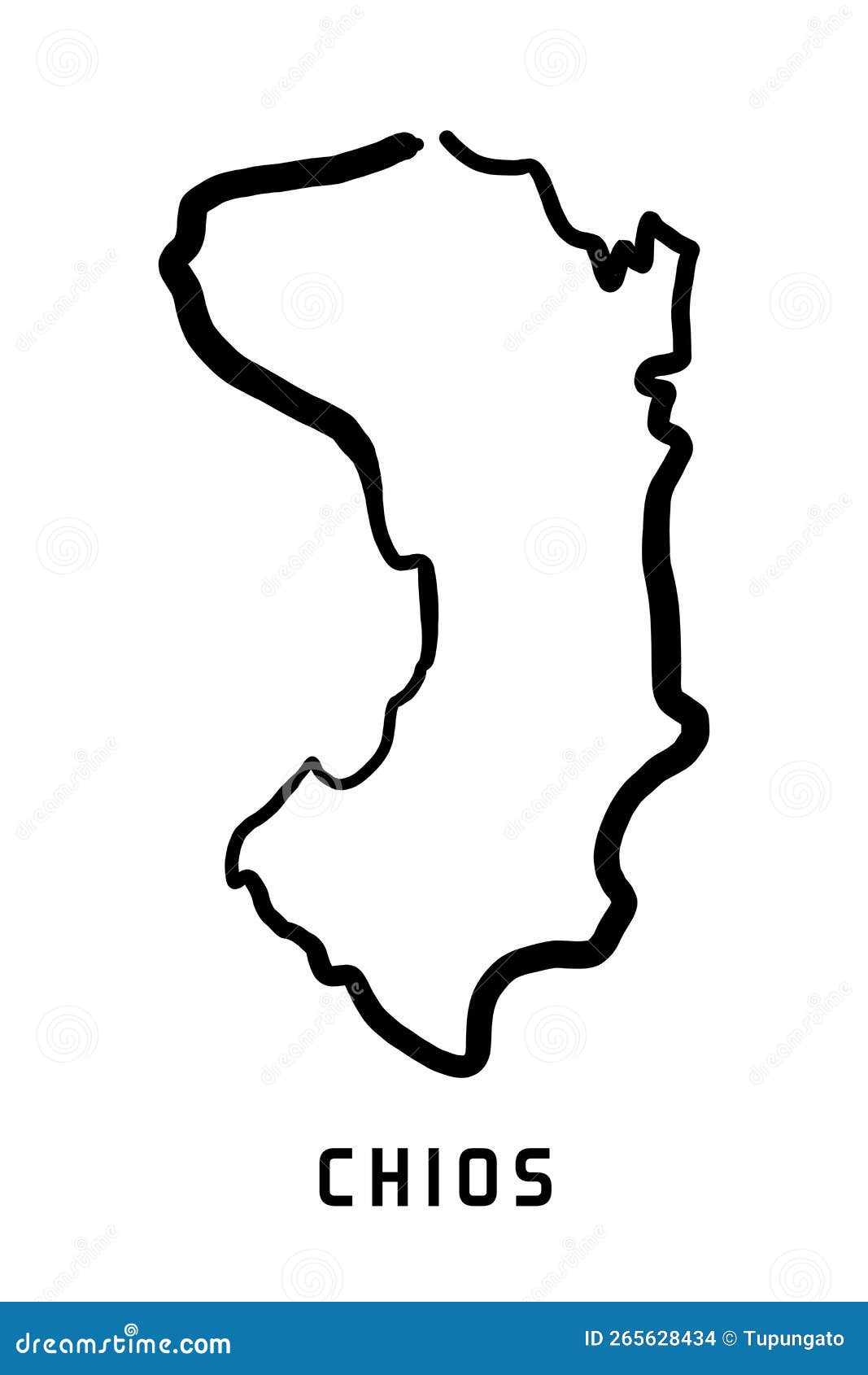 Island Of Chios In Greece White Map And Blue Background Illustration ...