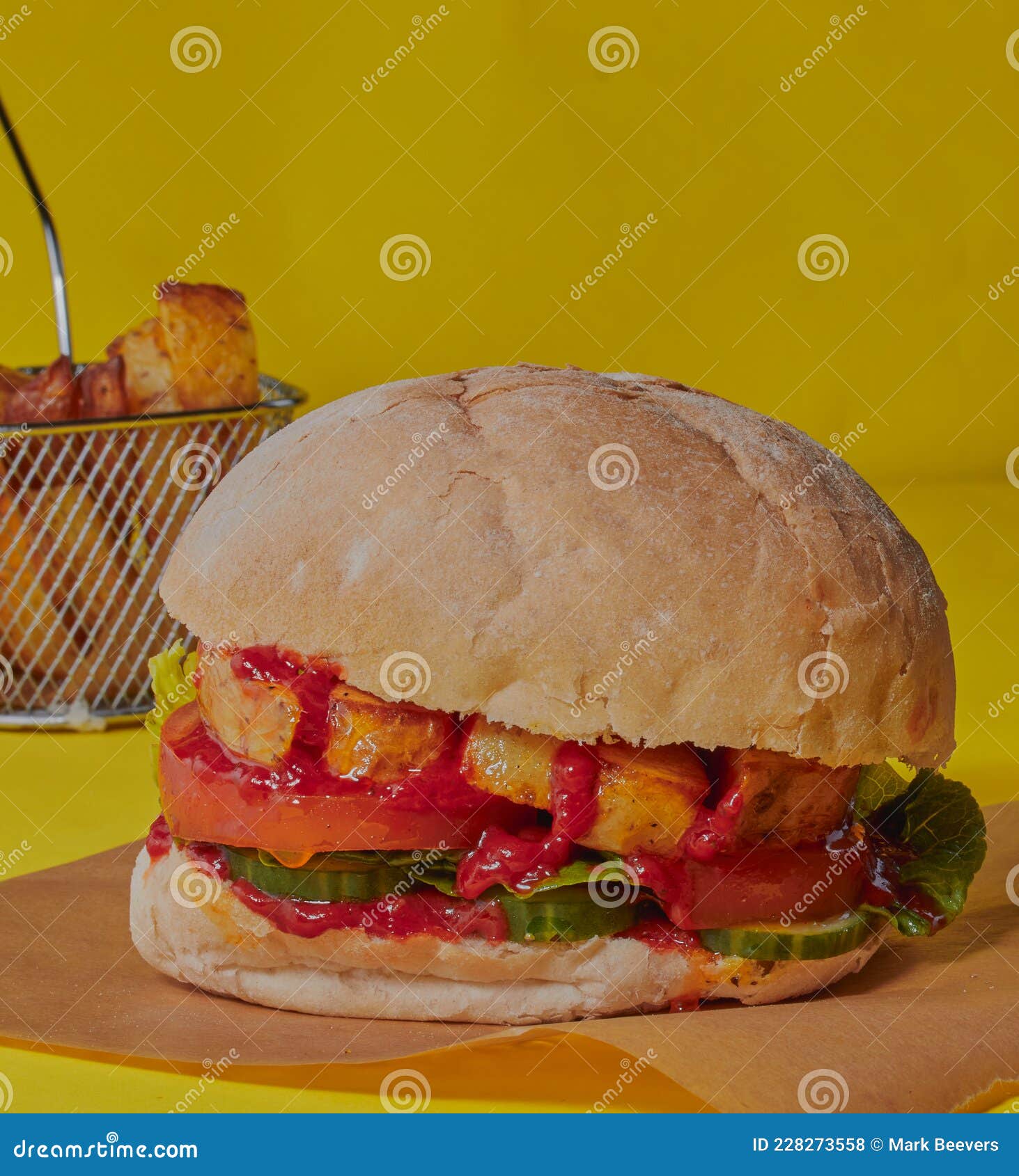 Chip butty. stock photo. Image of basket, lunch, sauce - 228273558