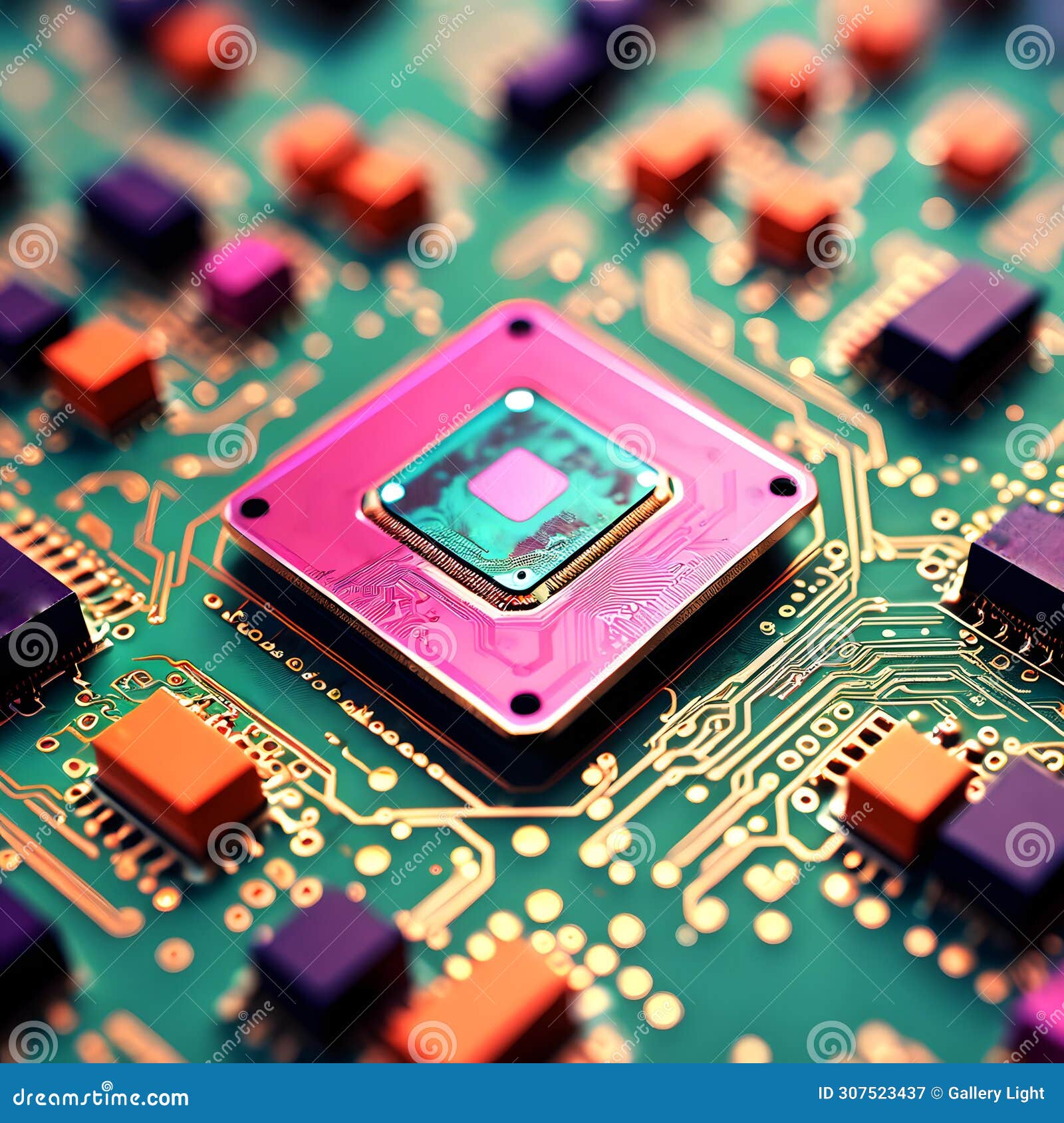 Chip Central Digital Circuit Board Stock Illustration - Illustration of ...