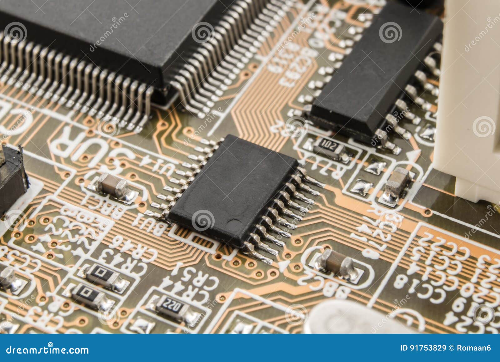 Chip on a Circuit Board Computer Macro. Stock Image - Image of graphic ...