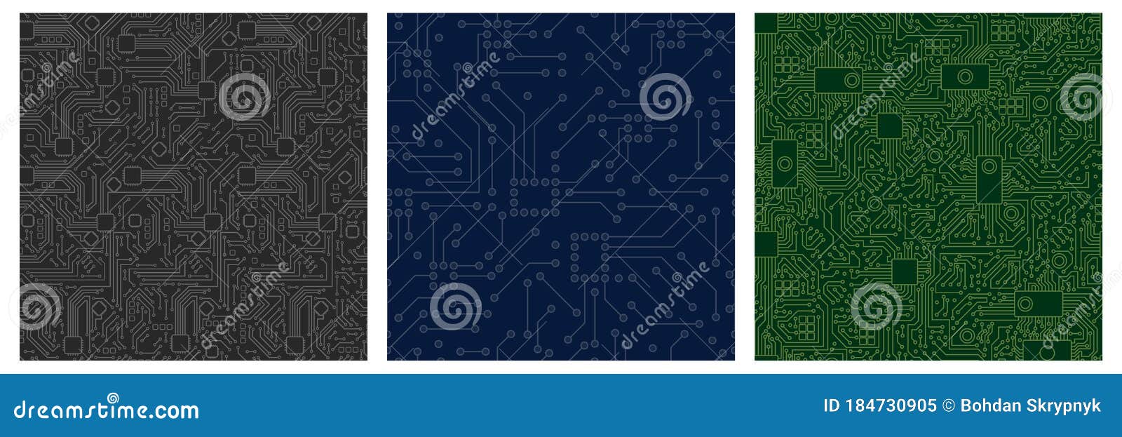 Chip Computer Board Pattern Set. Motherboard Modern With Seamless ...