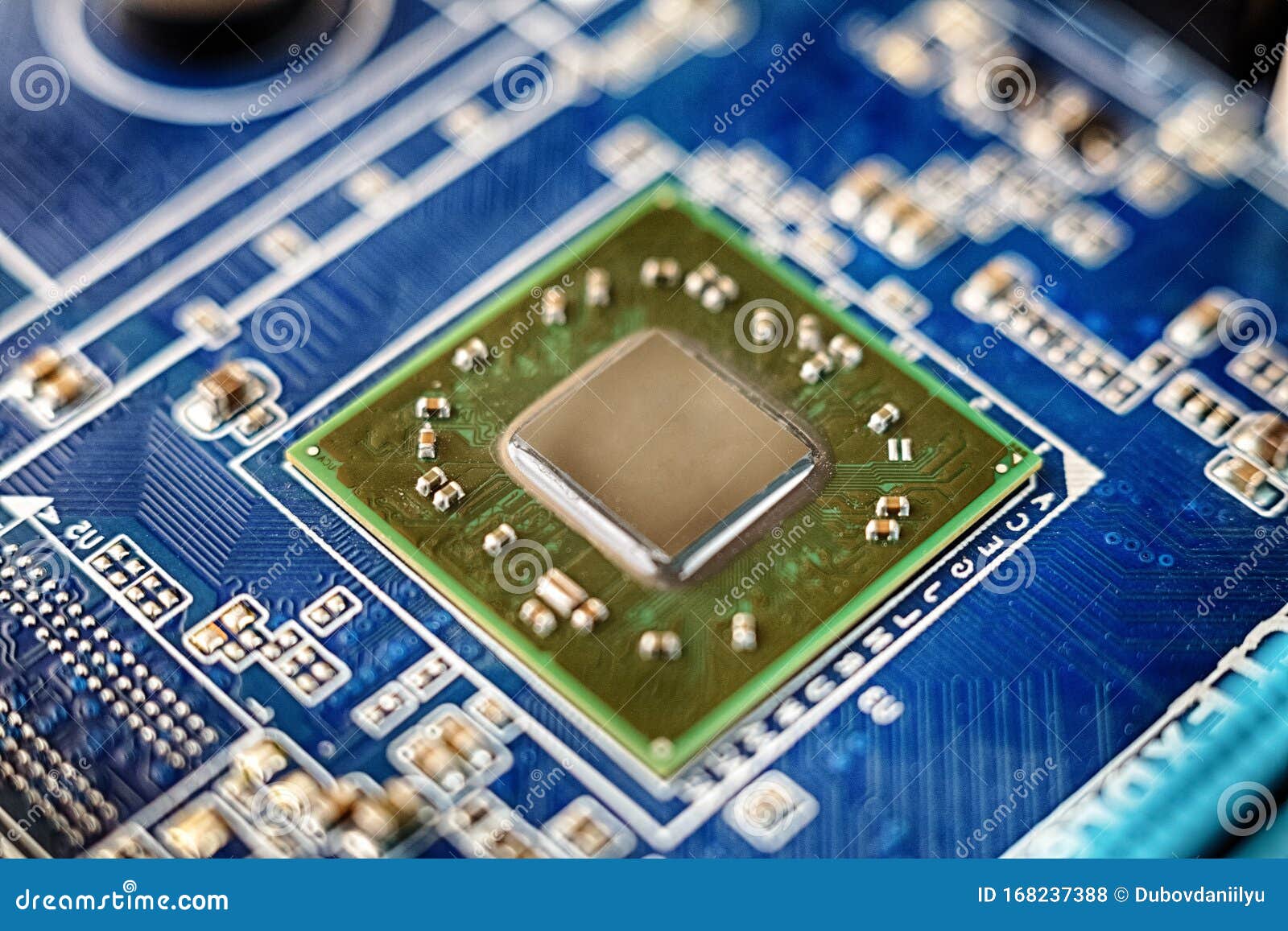 The Chip in a Computer with Many Electrical Elements Stock Photo ...