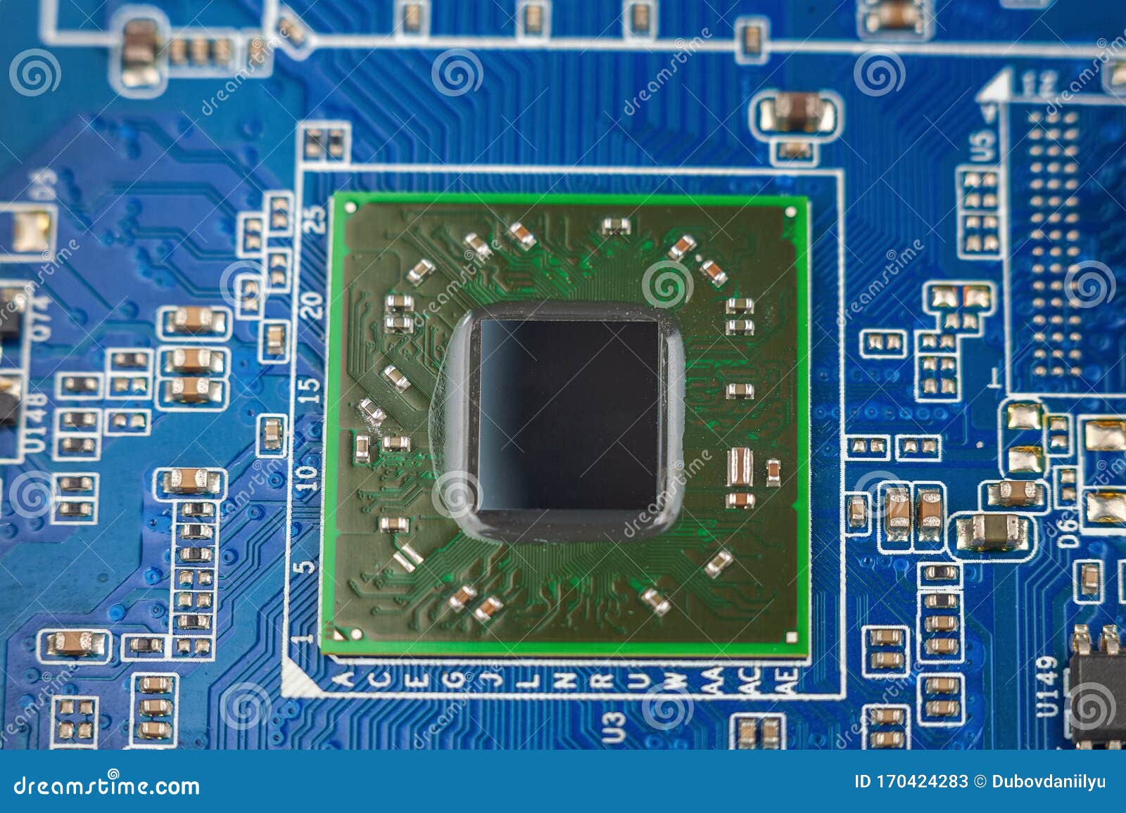 A Chip in a Computer with Many Electrical Elements, a CPU, a GPU, a ...