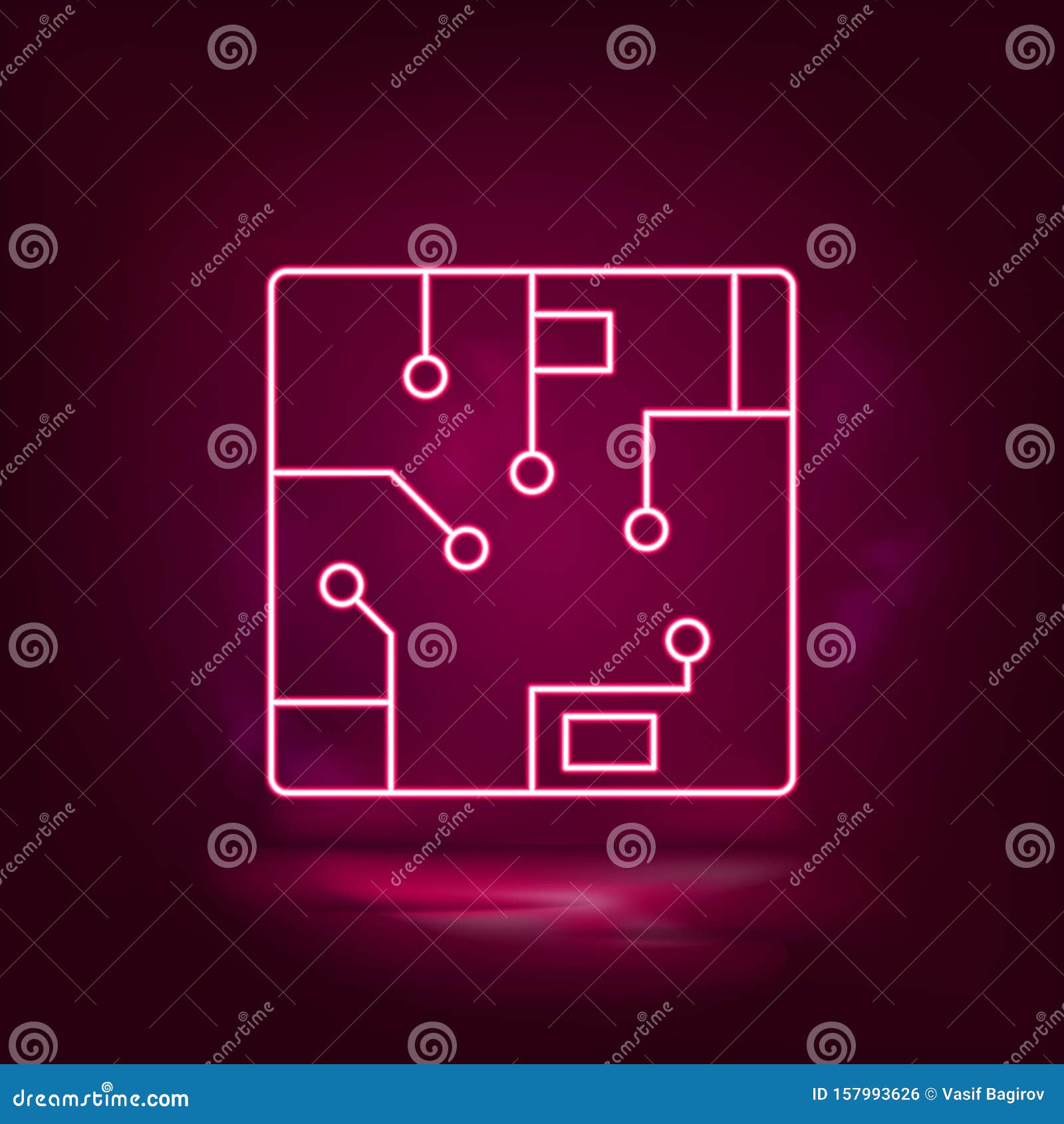 Chip, Computer Neon Icon - Vector. Artificial Intelligence. Stock ...