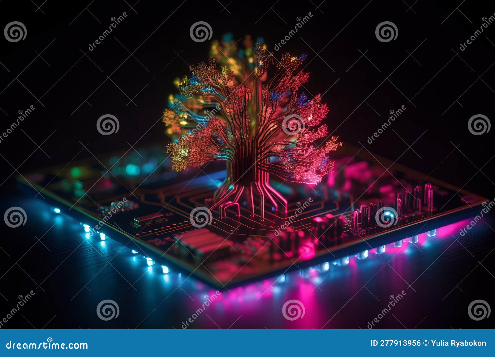 Chip De Computador Neon Tree. Gerar Ai Ilustração Stock - Ilustração de ...