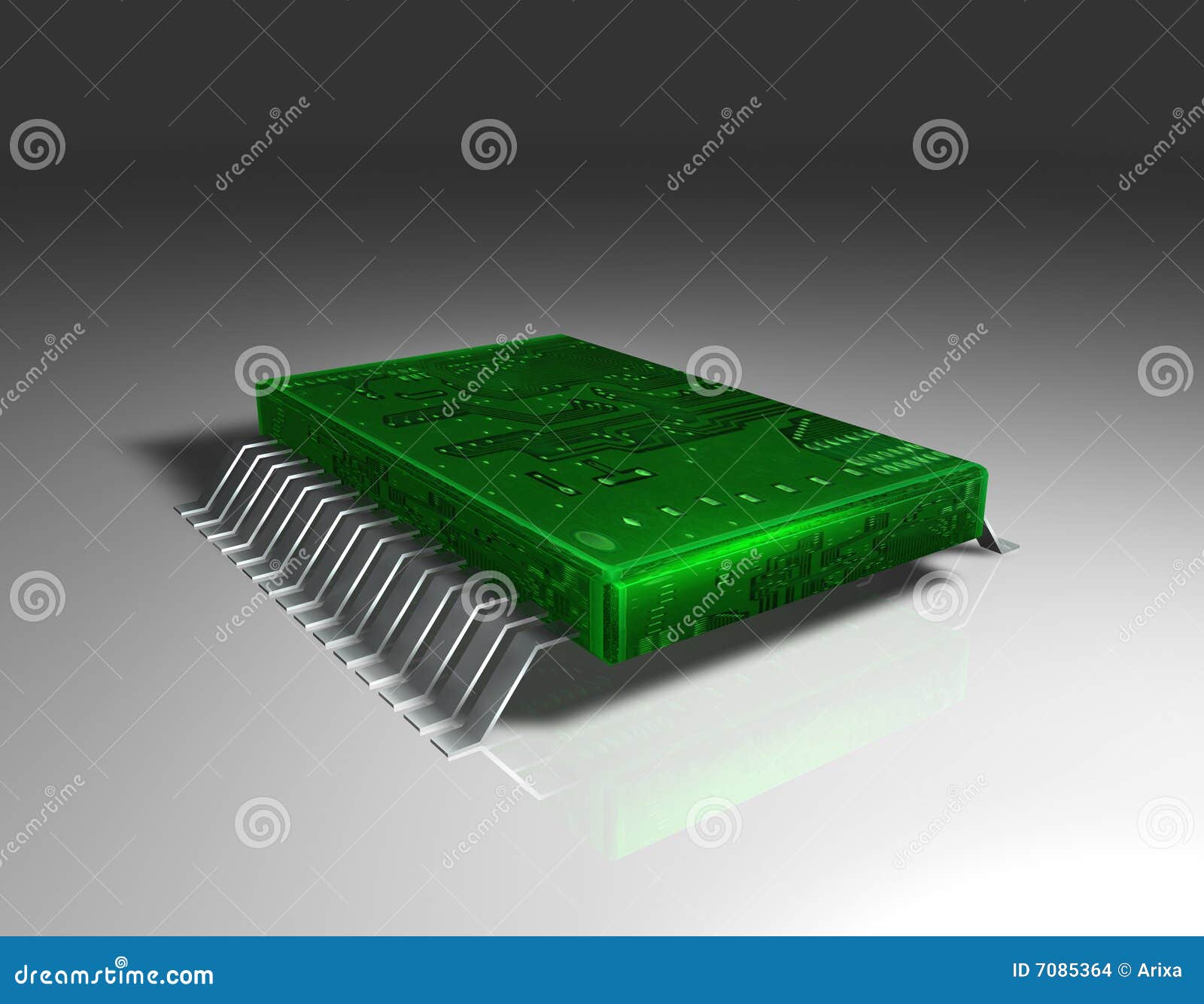 CPU Chip And Green Motherboard With Circuit Lines. Tehnology Concept ...