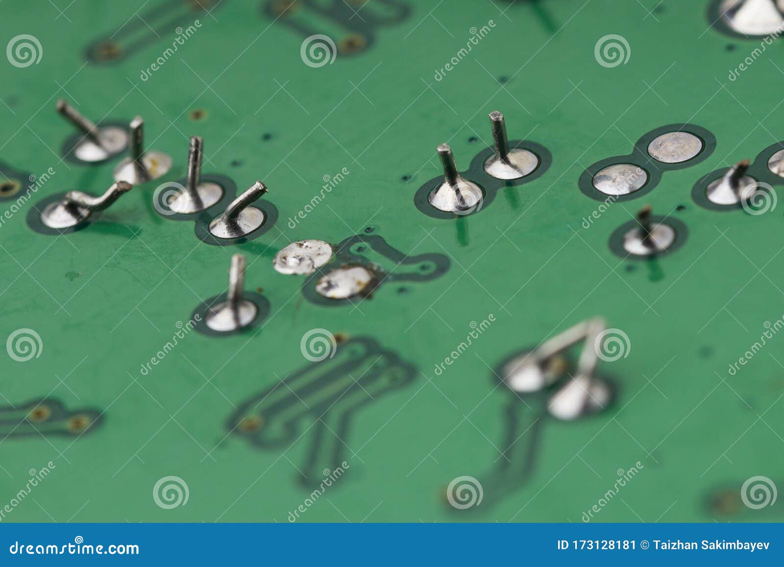 Chip Green Printed Circuit Board with the Image of Contacts. Macro Shot ...