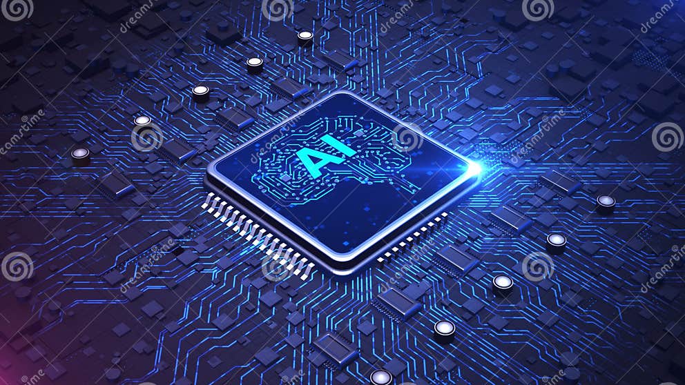 Chip Integrated into a Futuristic Circuit Board with Intricate Blue ...