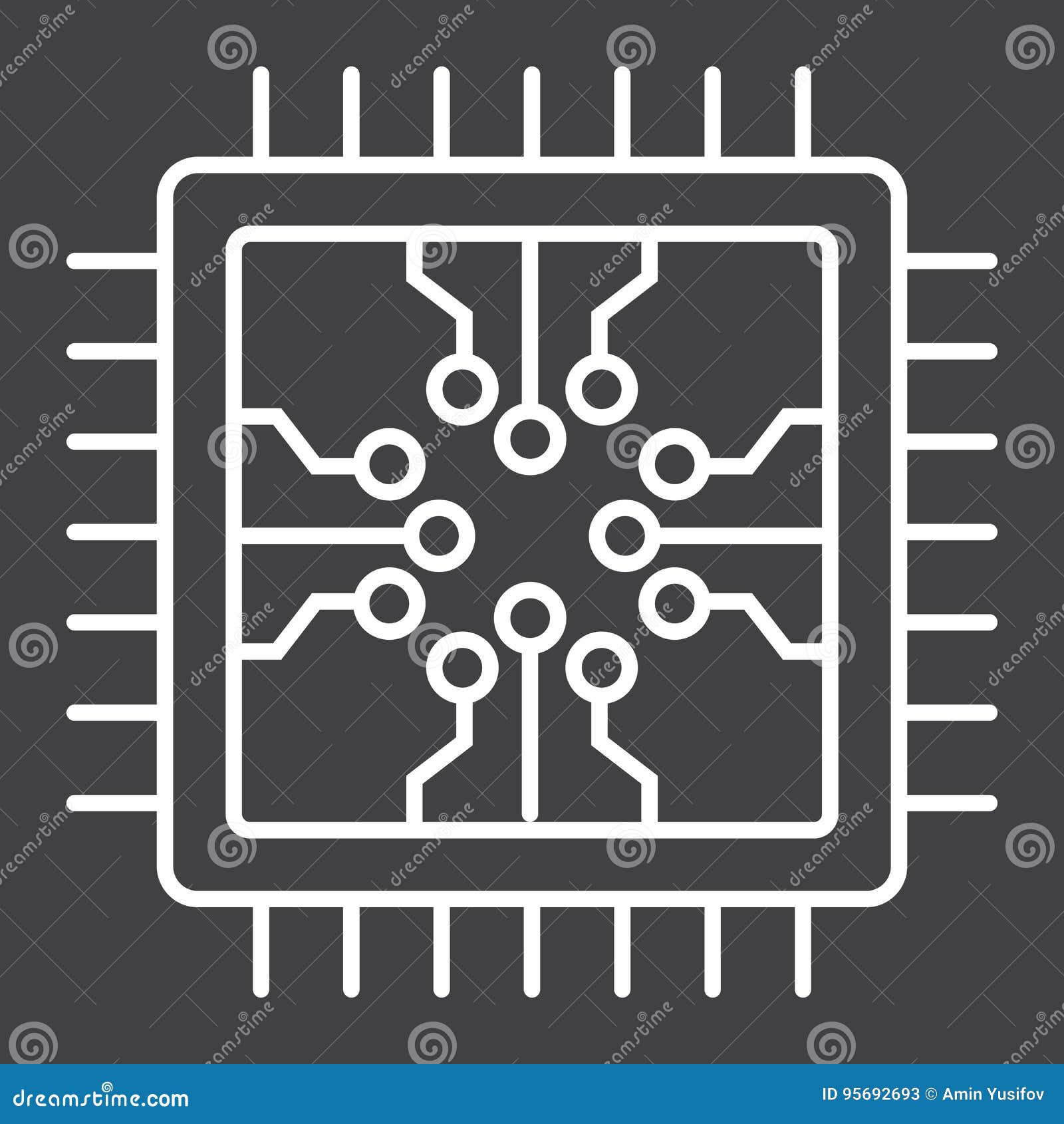 Chip Line Icon, Circuit Board and Cpu Stock Vector - Illustration of ...