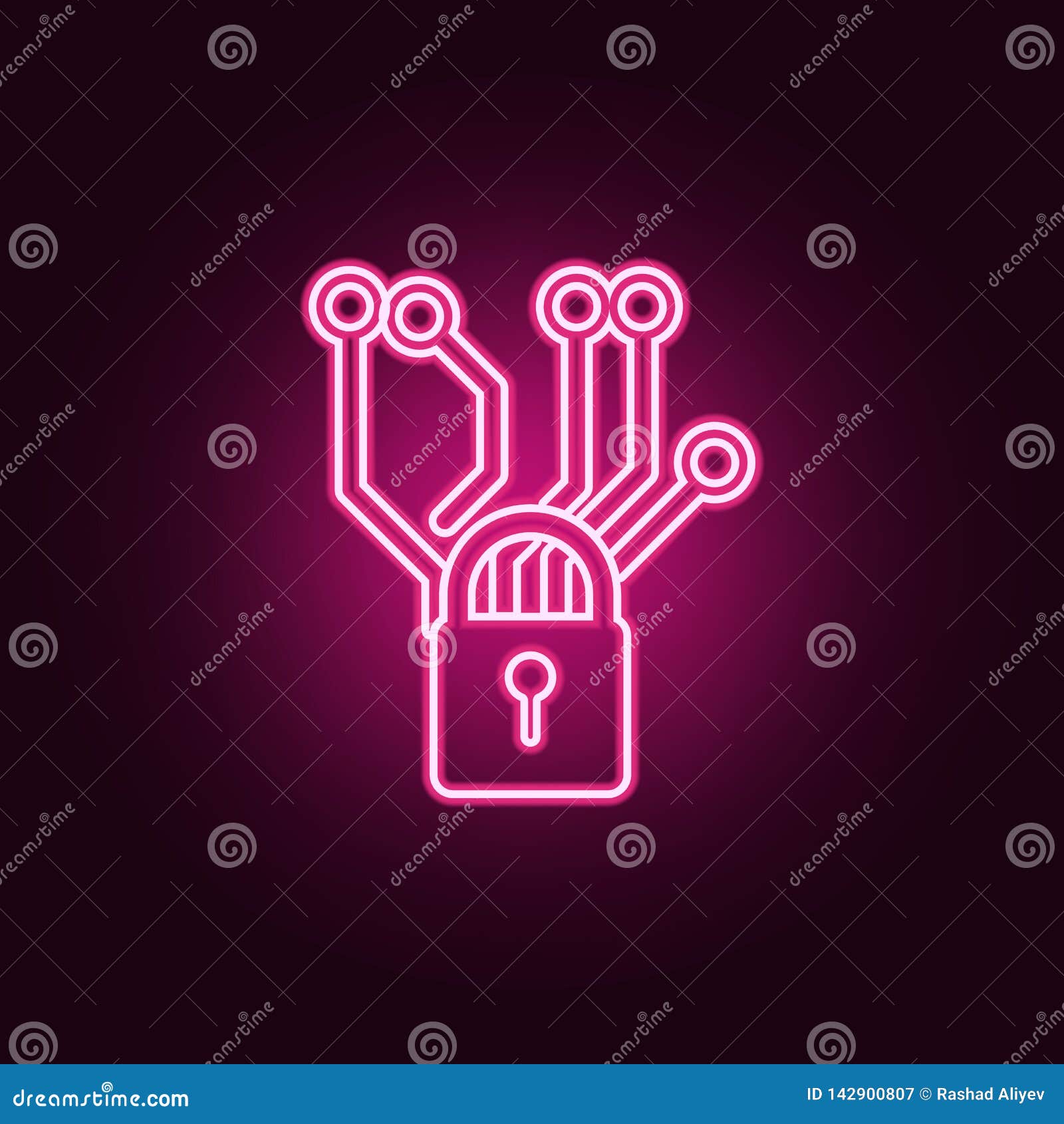 Chip and Lock Icon. Elements of Cyber Security in Neon Style Icons ...