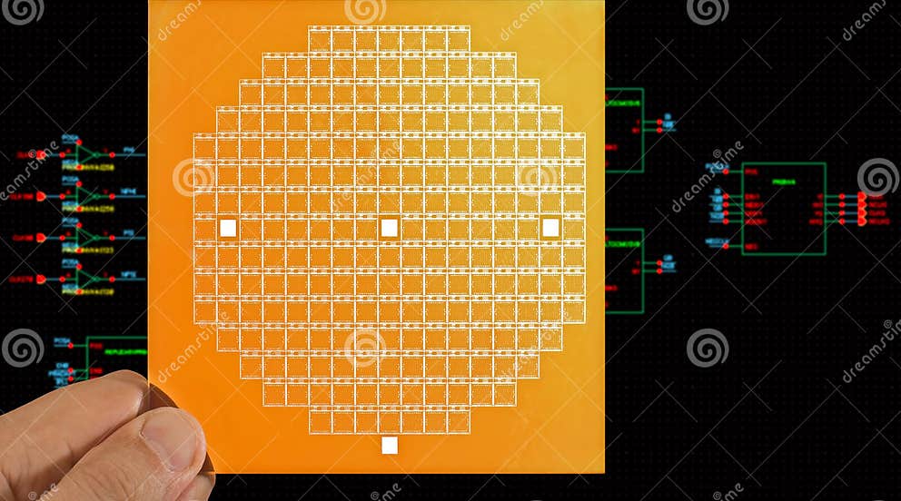 Chip Mask in Hand and Circuit Schematic Stock Photo - Image of wire ...
