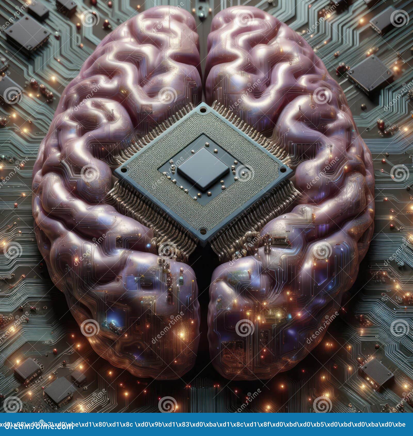 Chip Microcircuit Close Up in Human Brain. Ai Generative Stock ...