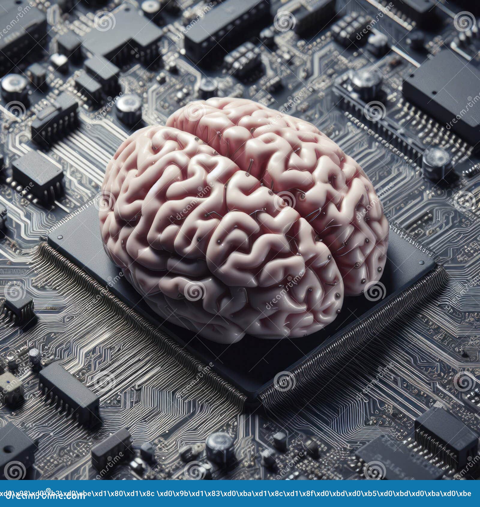 Chip Microcircuit Close Up in Human Brain. Ai Generative Stock ...