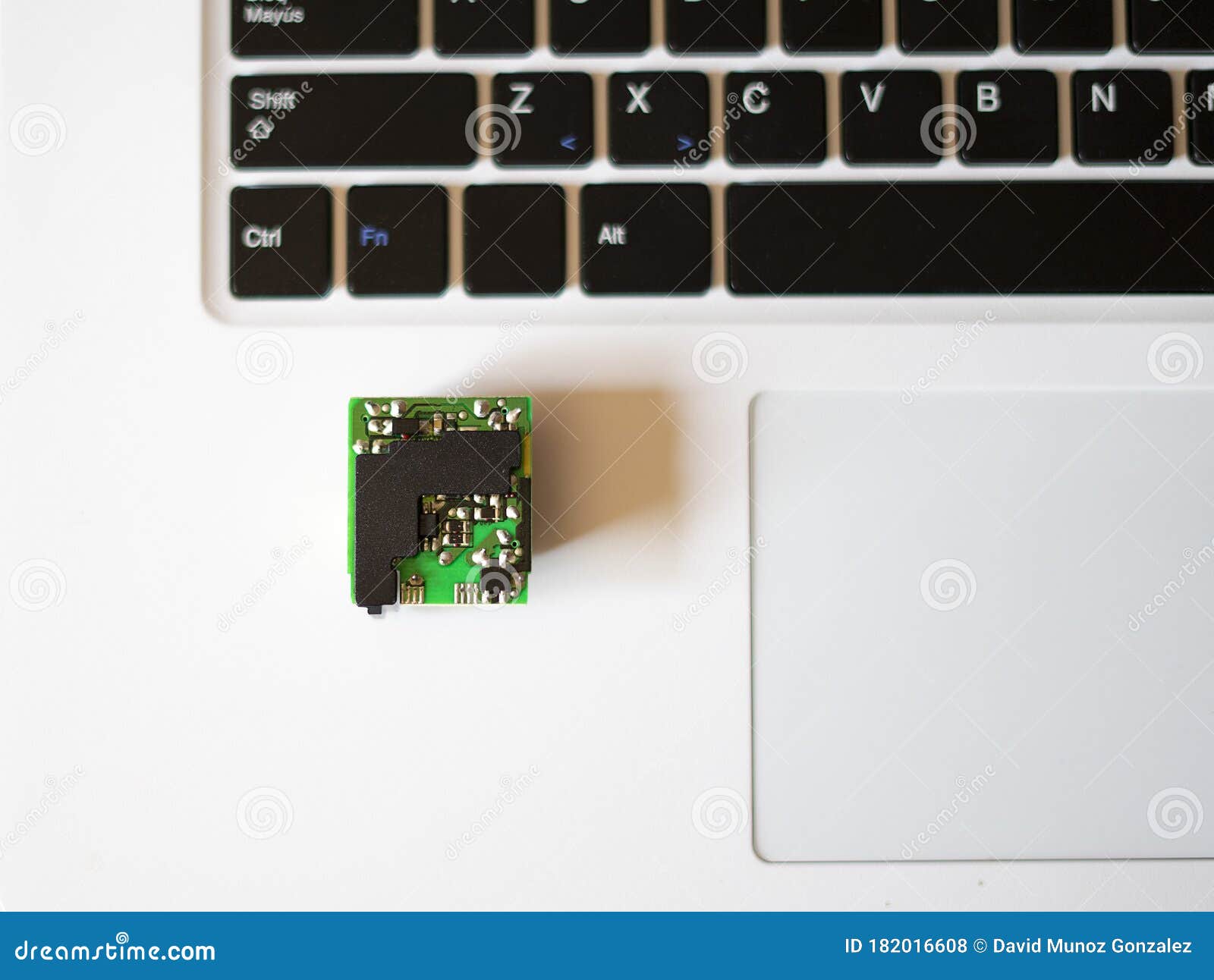 Chip On Motherboard Mainboard With Controllers, Ports And Wires, Close ...