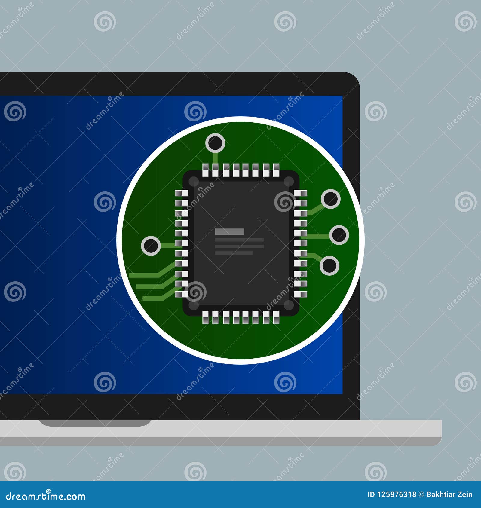 Chip Processor CPU on Laptop Computer Flat Illustration Concept ...