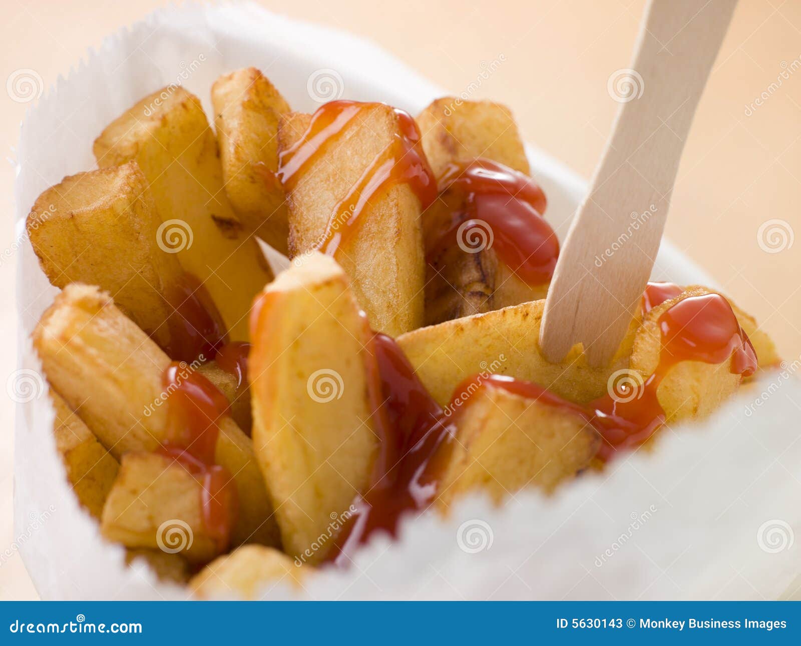 Chip Shop Chips in a Bag with Tomato Ketchup Stock Image - Image of ...