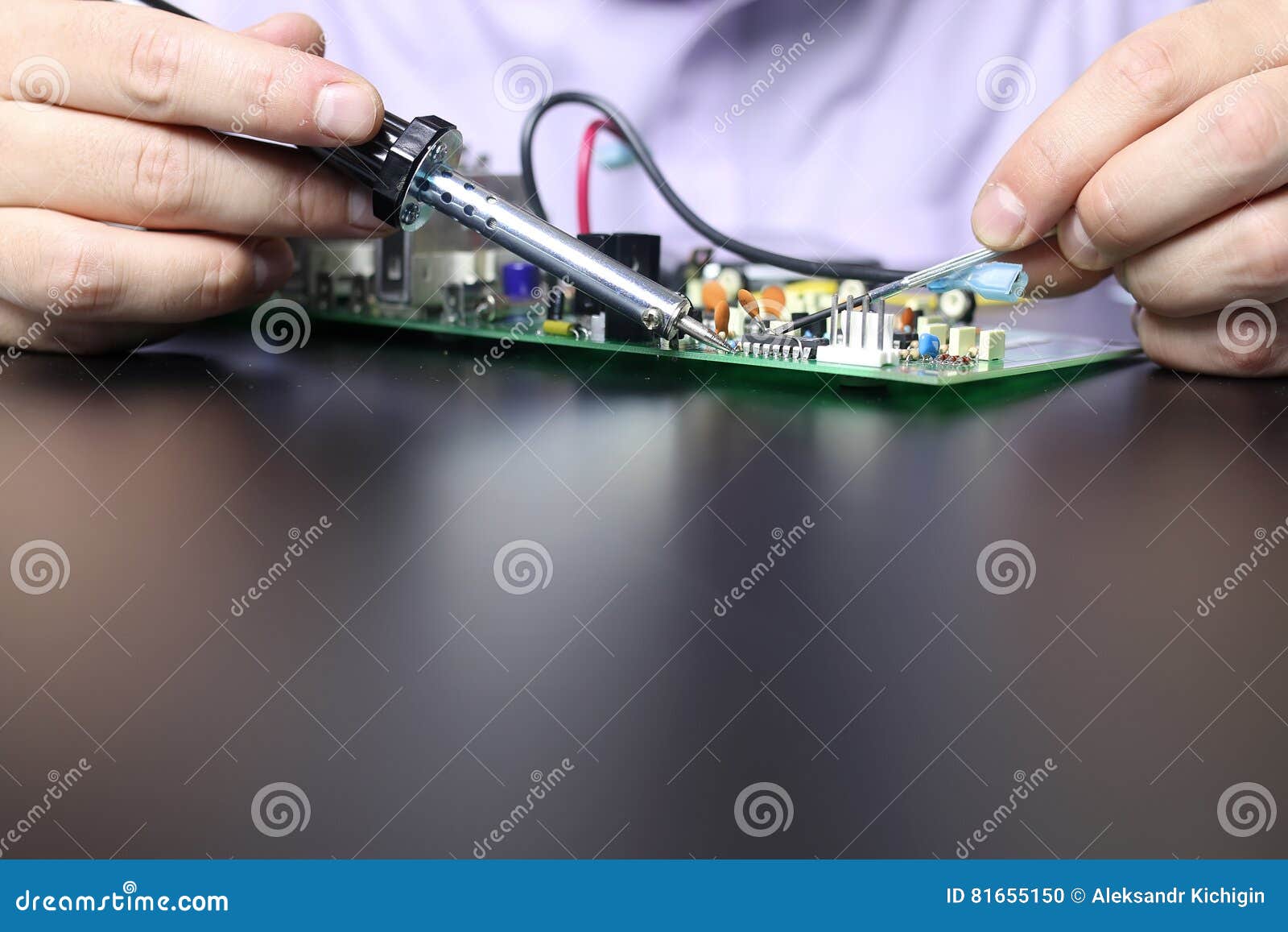 Chip Soldering Man Hands and Foreground Space for Text Stock Photo ...
