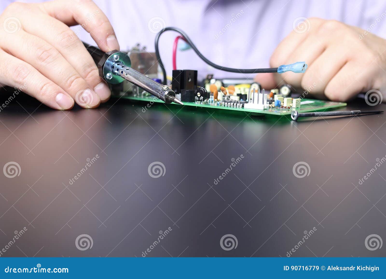Chip Soldering Man Hands and Foreground Space for Text Stock Image ...