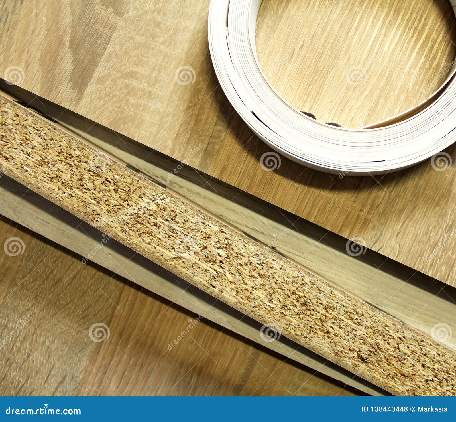 Chipboard. Plastic Edge Wrapping of Furniture. Stock Photo - Image of ...