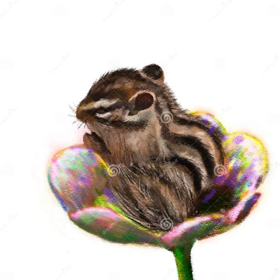 Drawing of a Little Chipmunk Sitting in a Flower Stock Illustration ...