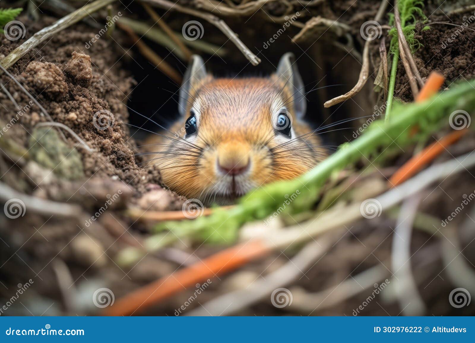 Chipmunk Burrow Hidden Under Tree Roots with Food Pile Stock Photo ...