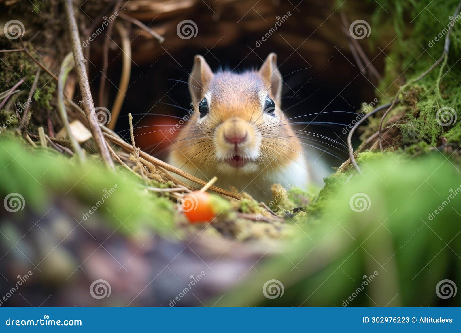 Chipmunk Burrow Hidden Under Tree Roots with Food Pile Stock Image ...