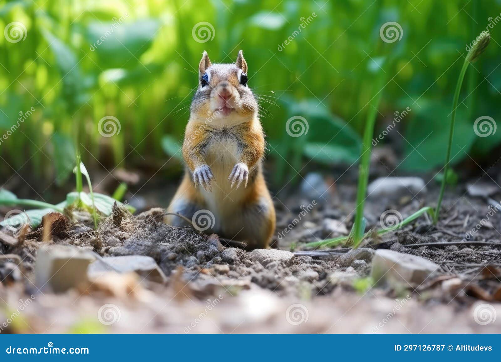A Chipmunk with Cheeks Full of Seeds in a Garden Stock Image - Image of ...