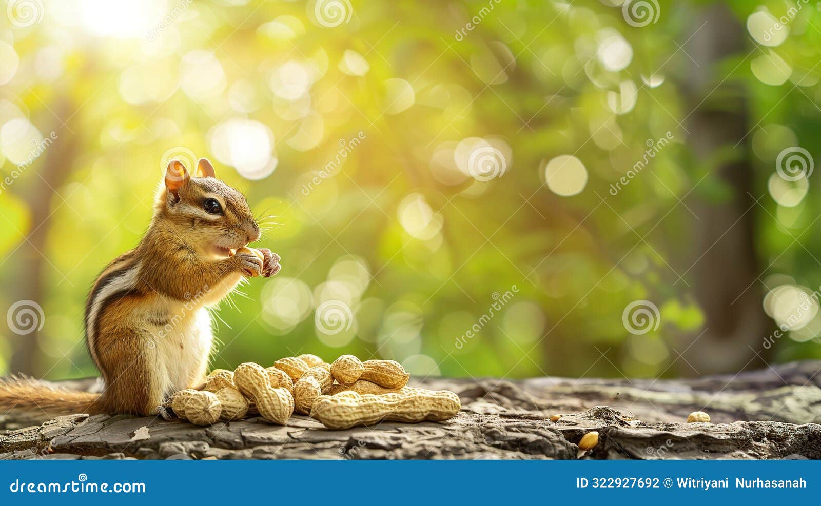 Chipmunk Eating Peanuts and Blur Forest Background Stock Illustration ...