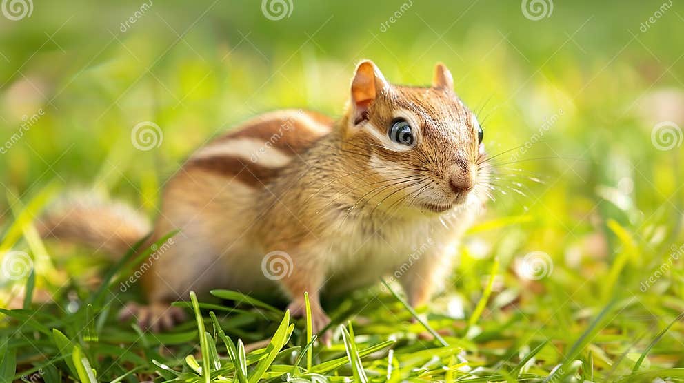 Curious Chipmunk in a Lush Meadow Stock Illustration - Illustration of ...