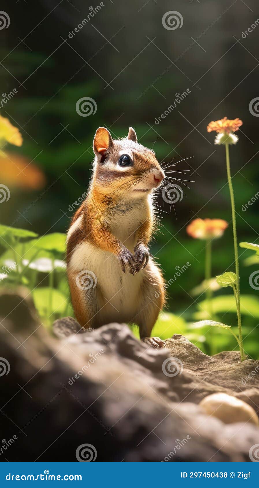 Chipmunk Sitting on Rock in Forest Stock Illustration - Illustration of ...