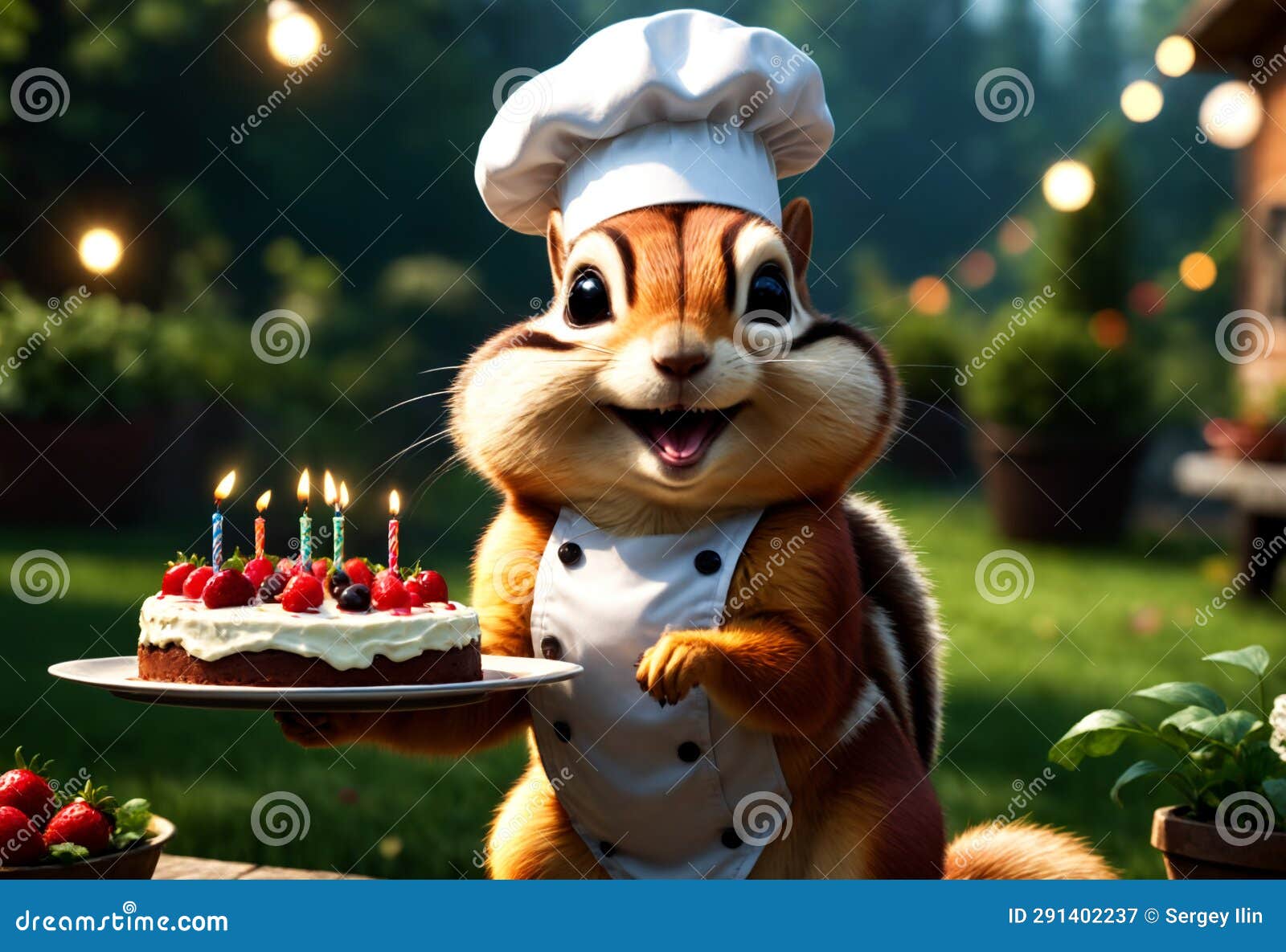 Chipmunk Wearing Chef Hat, Holding Birthday Cake. Generative AI Stock ...