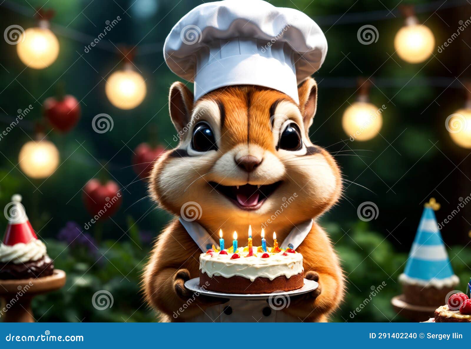 Chipmunk Wearing Chef Hat, Holding Birthday Cake. Generative AI Stock ...