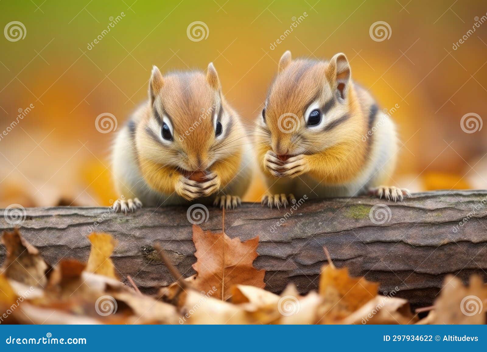 Chipmunks Stuffing Their Cheeks with Acorns Stock Photo - Image of ...