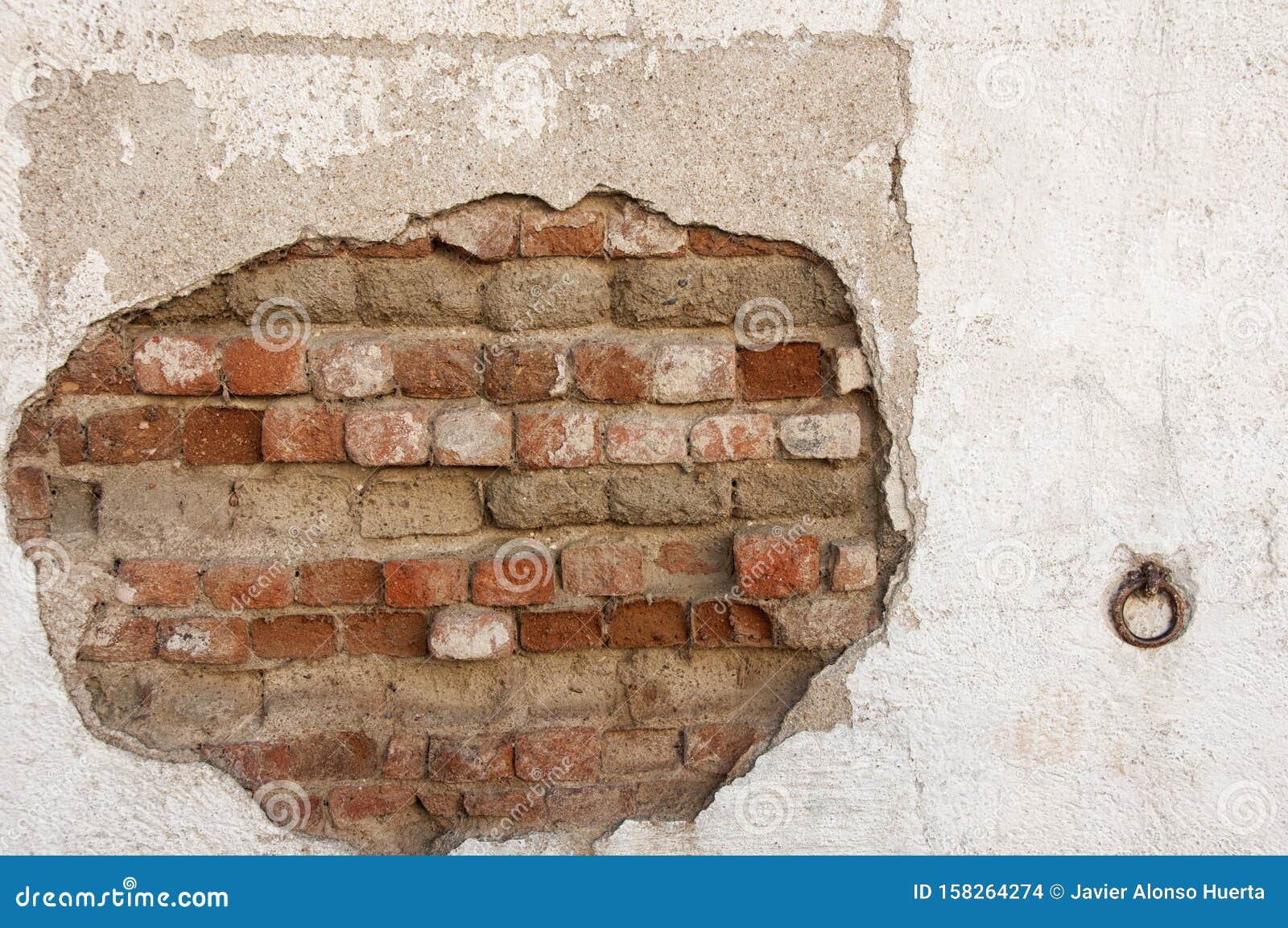 Chipping Wall with Red Bricks Stock Photo - Image of architecture ...