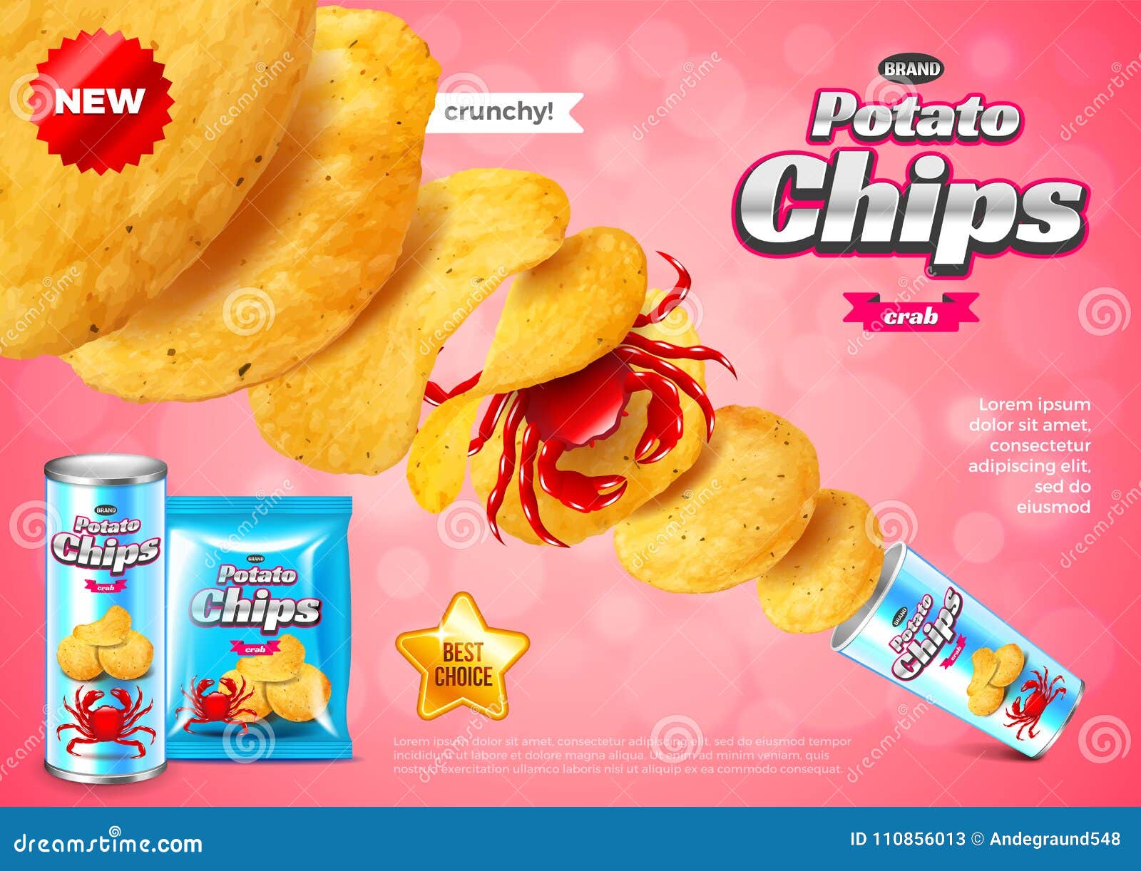 Chips Ads. Pack Explosion, Crab Flavour Vector Background Stock Vector ...