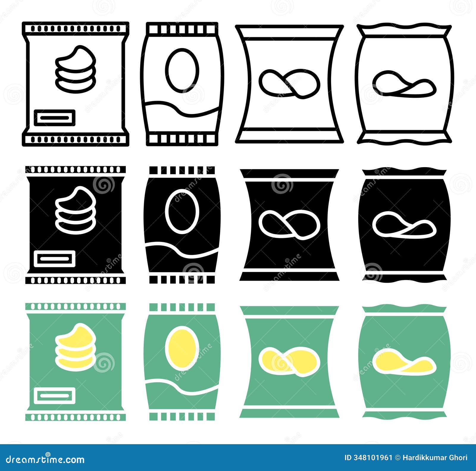 Chips bag icon vector stock illustration. Illustration of thin - 348101961
