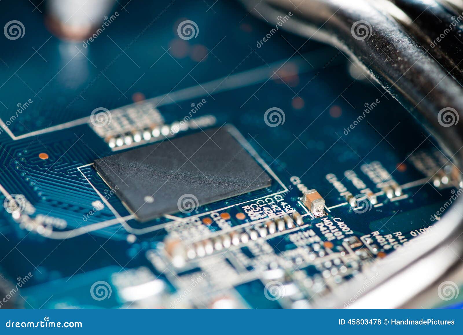 Chips on a blue PCB stock photo. Image of electronics - 45803478