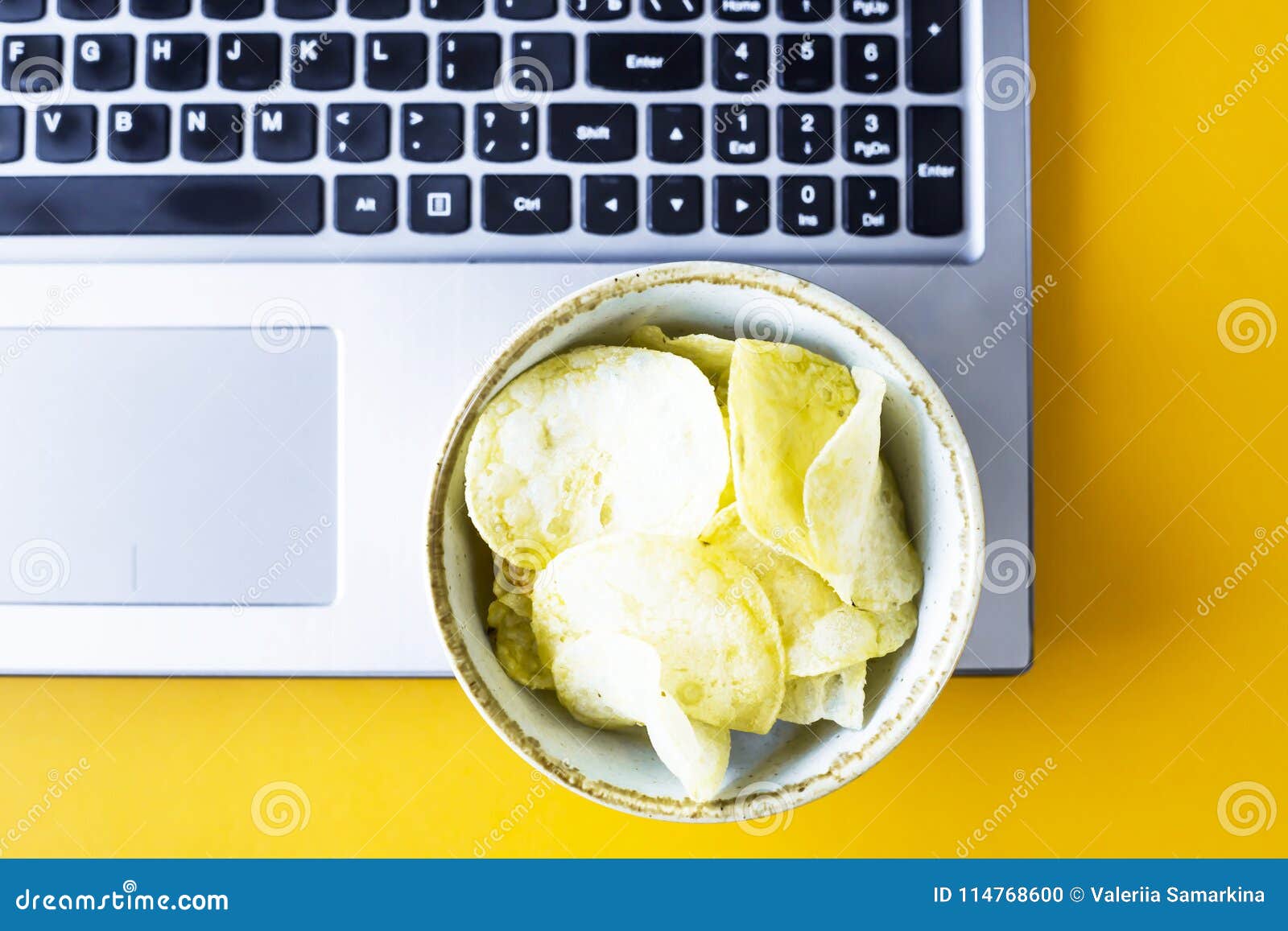 Snacking with Junk Food at the Laptop Stock Photo - Image of keyboard ...