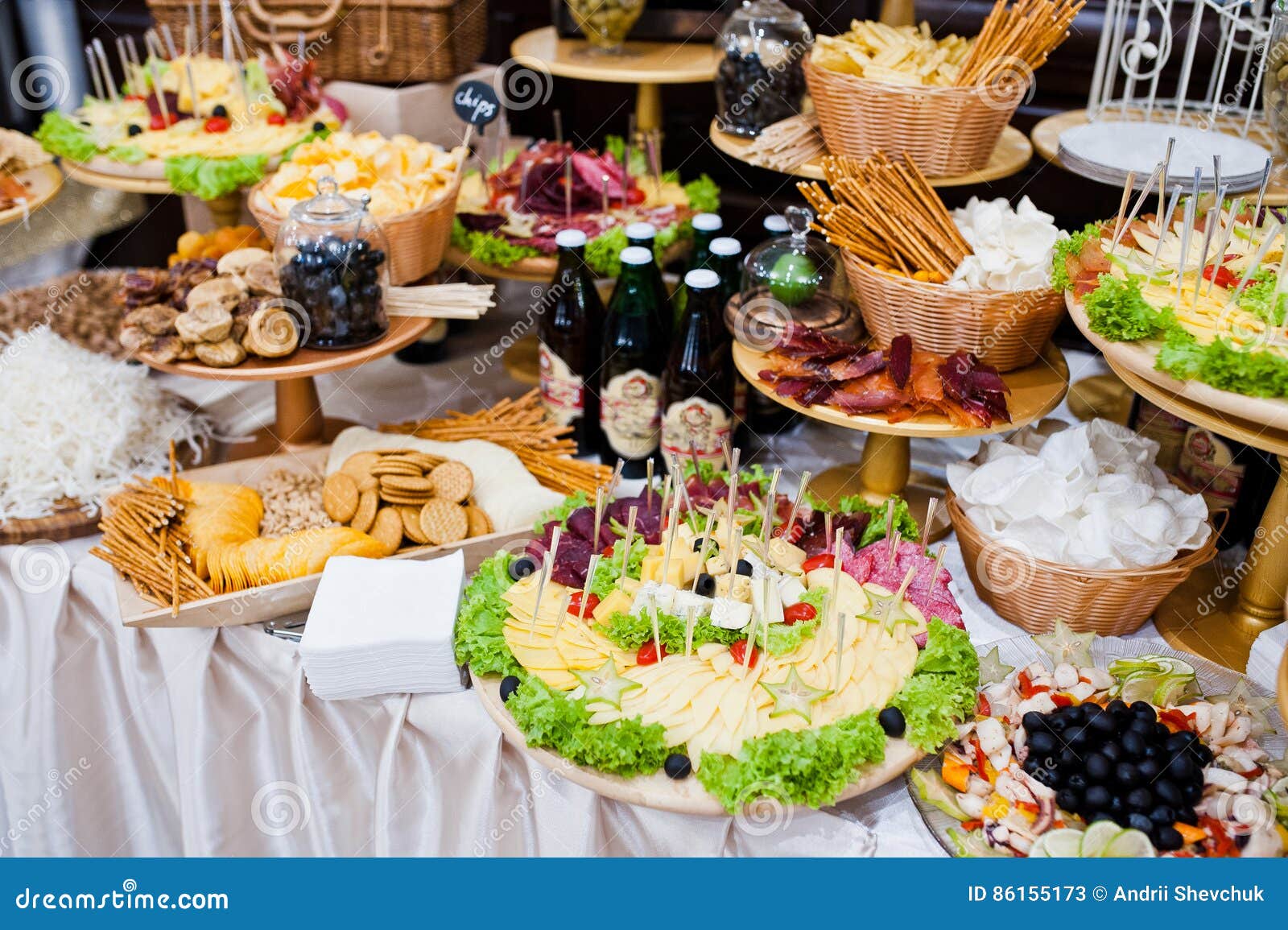Chips with Different Beer on Wedding Reception. Stock Image - Image of ...