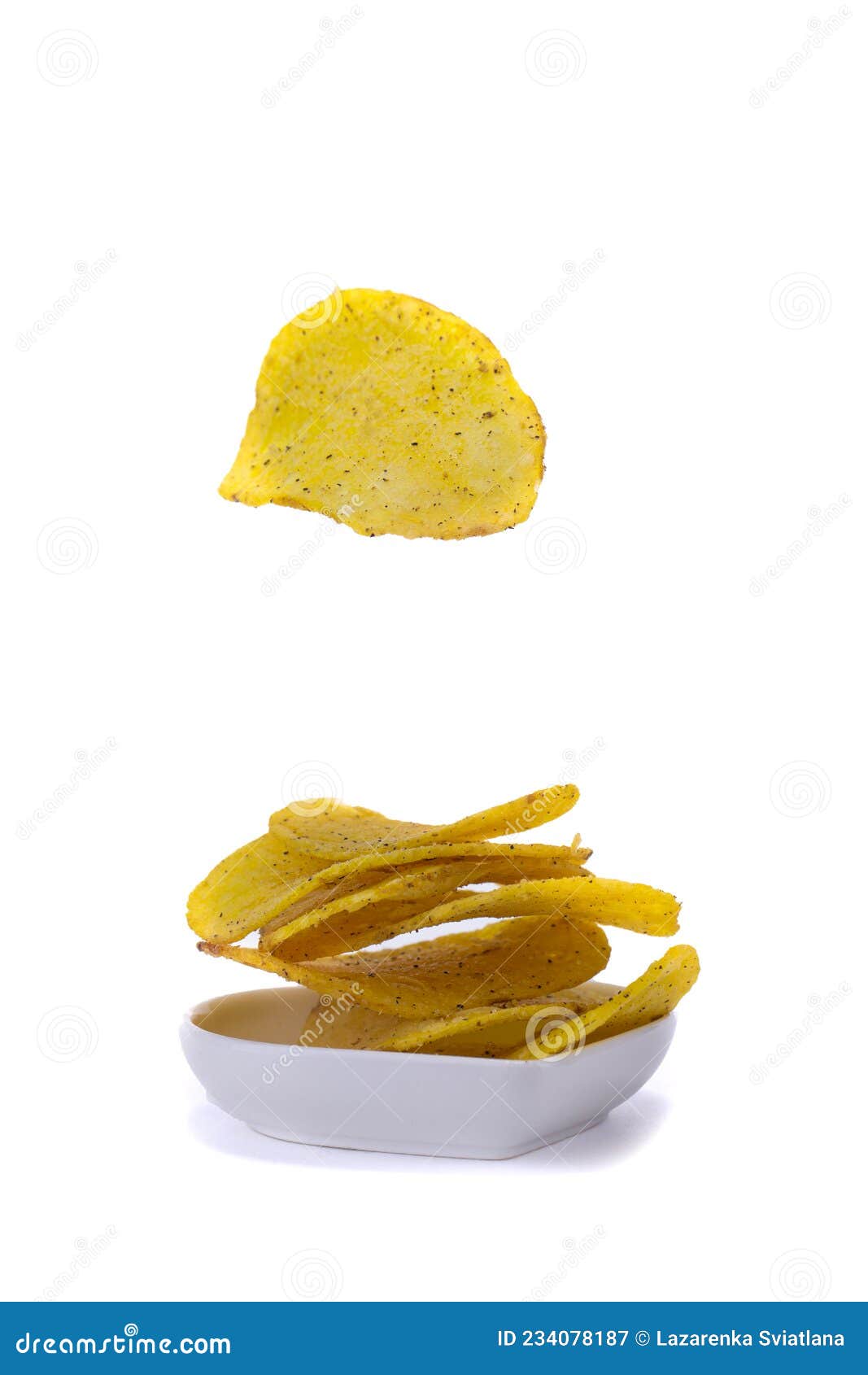 Chips are Flying into a Small Plate Stock Image - Image of freshness ...